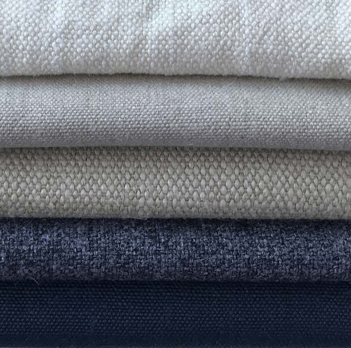 Samples of woven and knitted hemp fabrics, yarns and ribbons