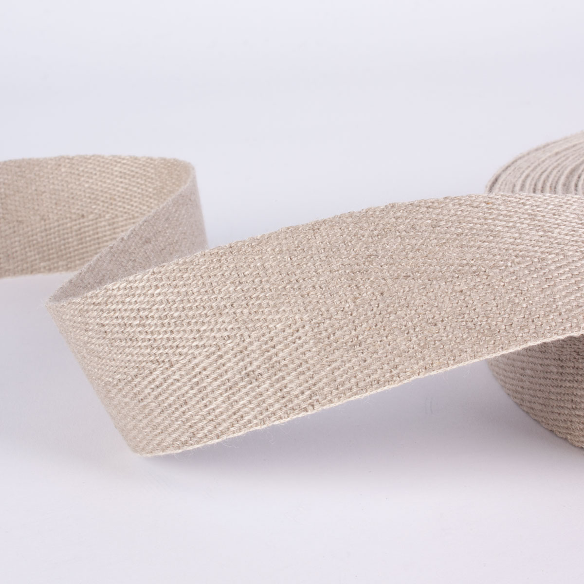 Hemp ribbon in herringbone weave natural colour 30 mm