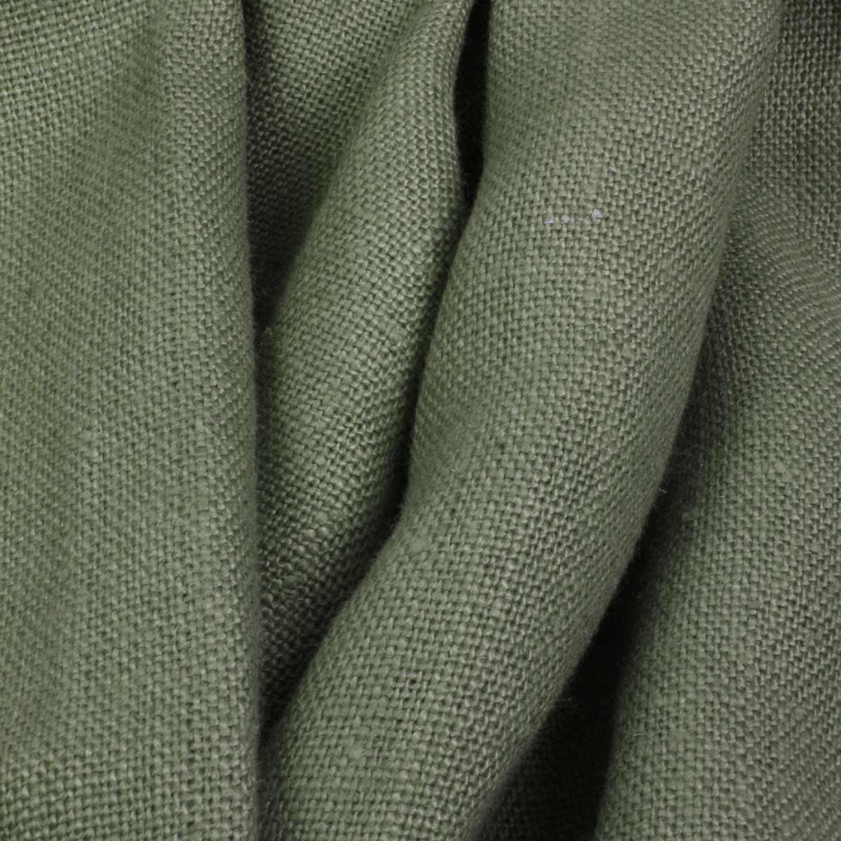Heavy organic linen fabric in olive colour