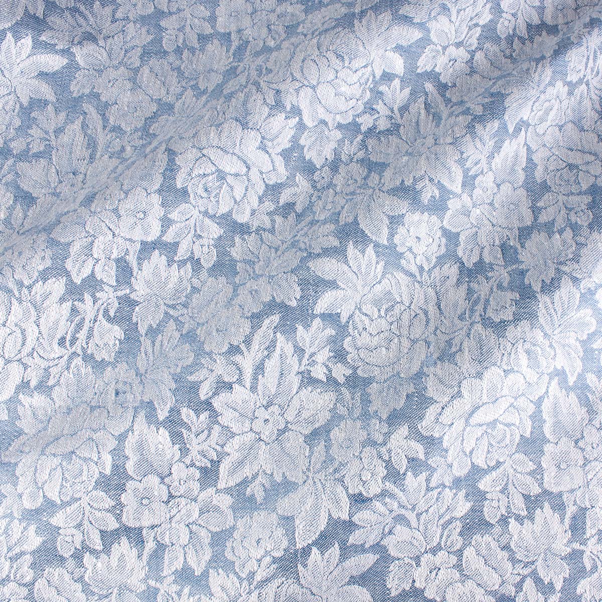 Blue linen damask with a floral motif
