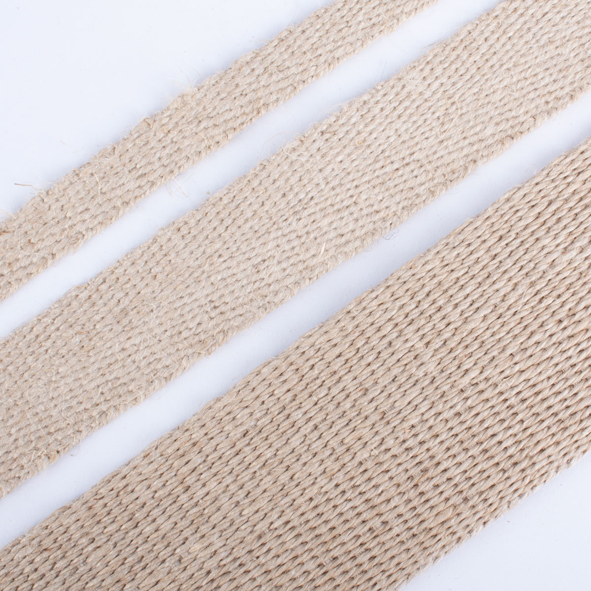 Samples of hemp tape herringbone weave natural